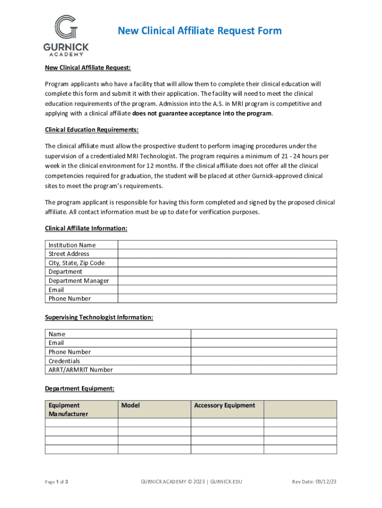 Fillable Online New Clinical Affiliate Request Fax Email Print - pdfFiller