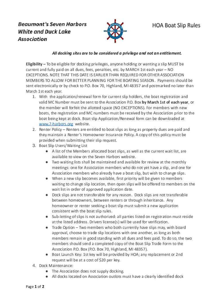 Fillable Online Docking Privileges and Slip Usage Rules Fax Email Print ...