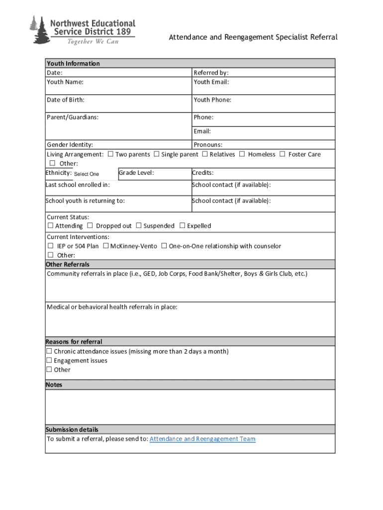 Fillable Online Attendance and Reengagement Specialist Referral Fax Email Print - pdfFiller