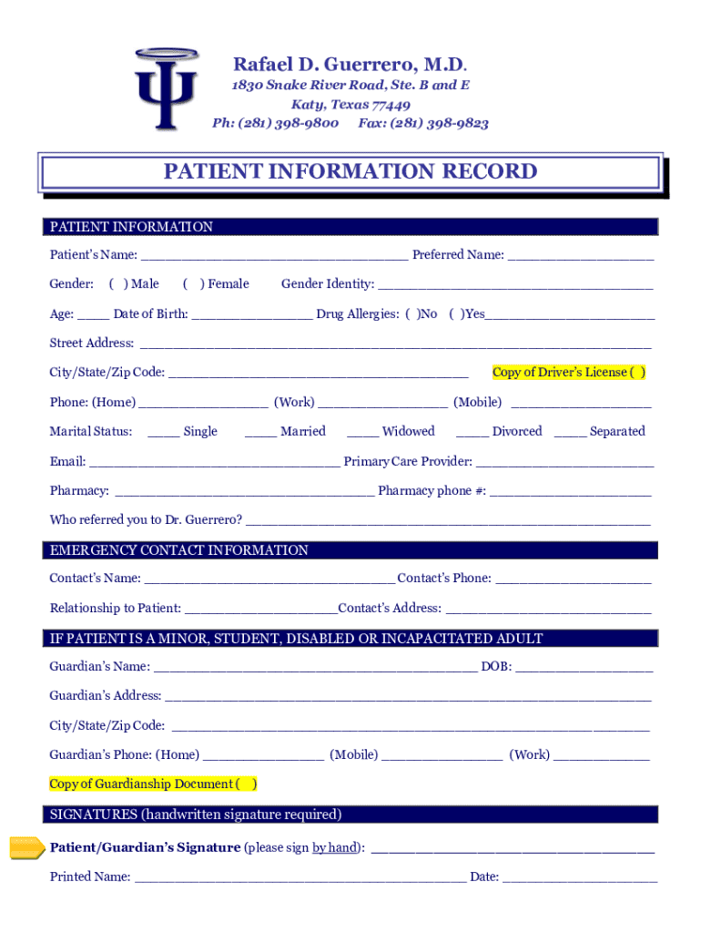 Fillable Online Patient Information Record Fax Email Print - pdfFiller