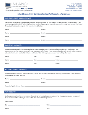 Fillable Online Contact Authorization Agreement Fax Email Print - pdfFiller