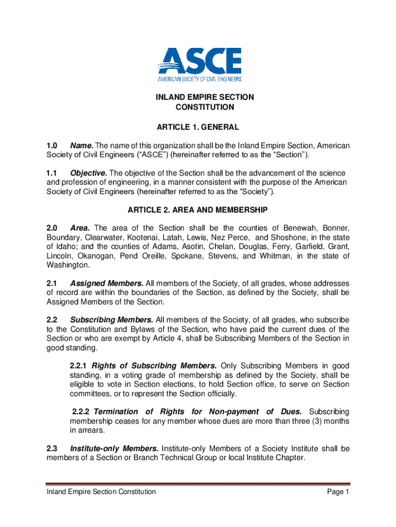 Fillable Online Inland Empire Section Constitution and Bylaws of the American Society of Civil ...