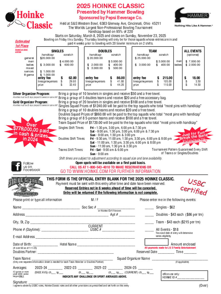 2025 Hoinke Classic Entry Form: Fill out & sign online | DocHub