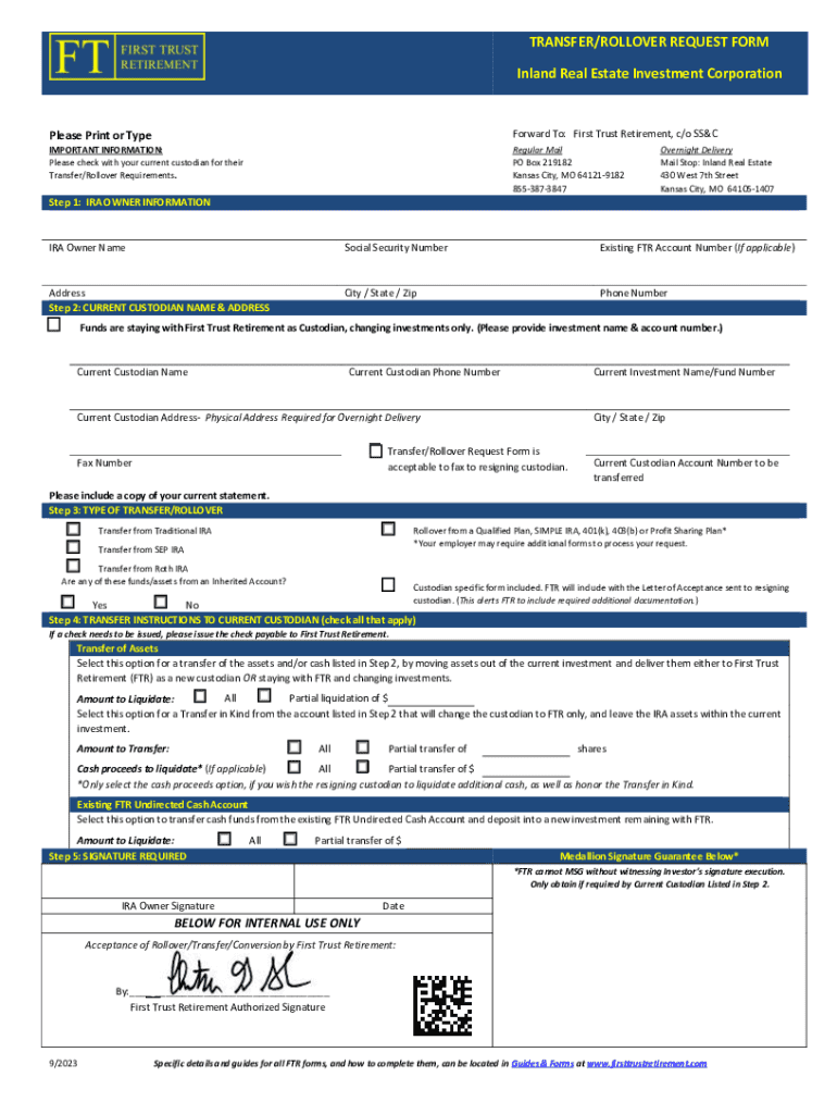 Fillable Online Inland Real Estate Investment Corporation Transfer/rollover Request Fax Email ...