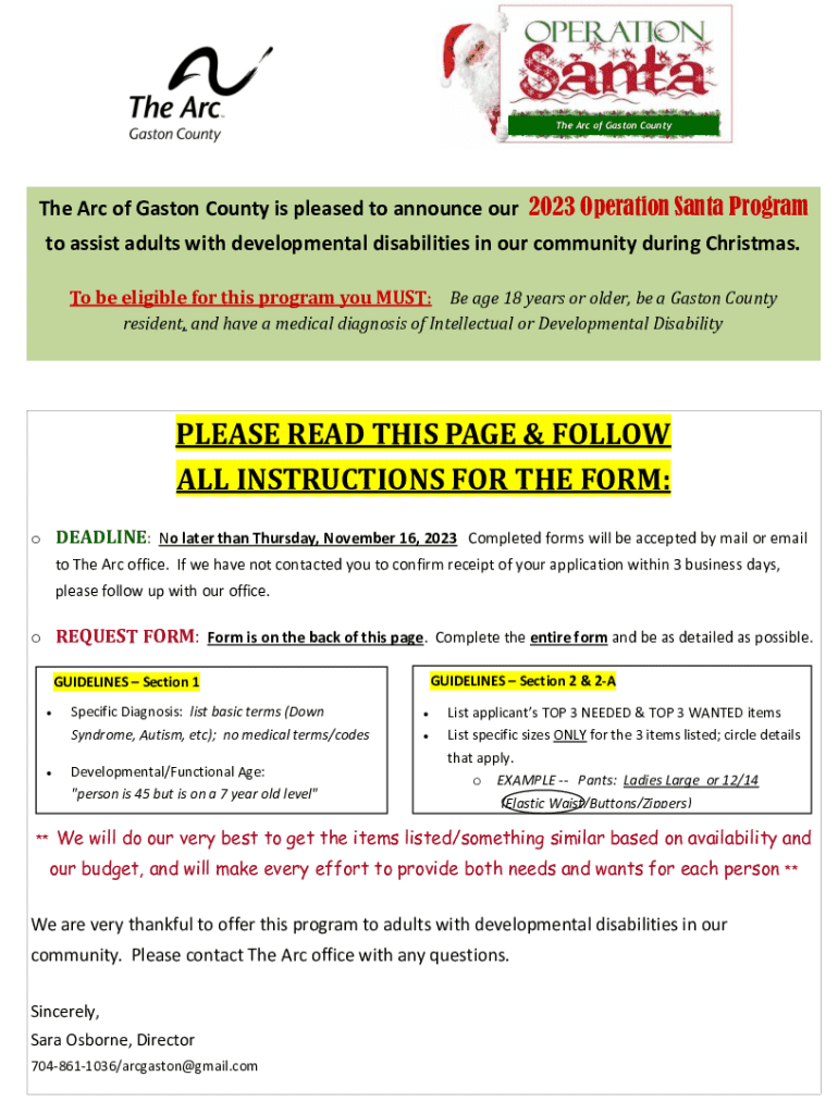 Fillable Online Operation Santa Program Application Fax Email Print ...