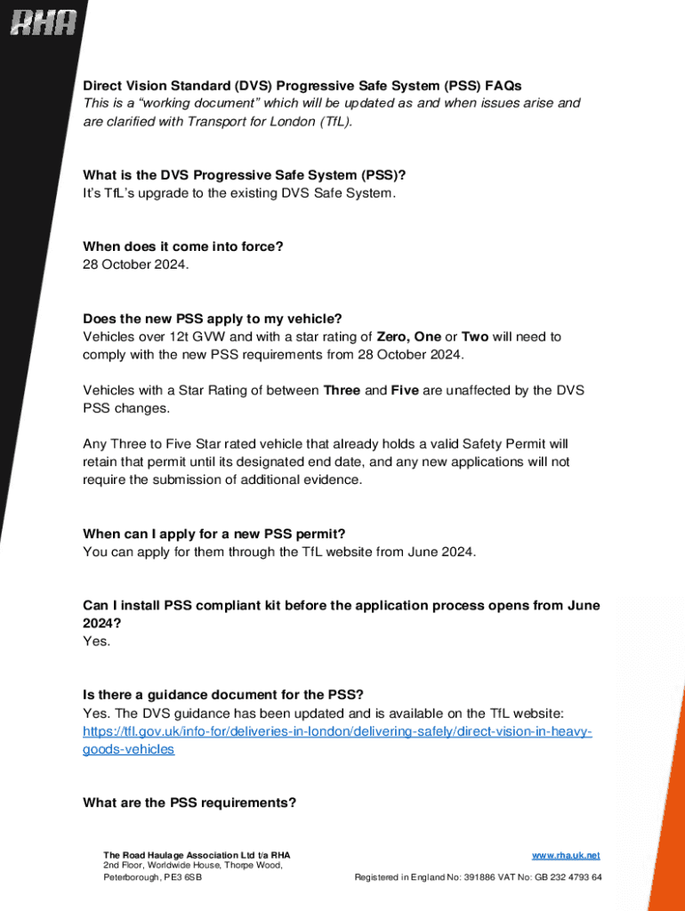 Fillable Online Direct Vision Standard (dvs) Progressive Safe System (pss) Faqs Fax Email Print ...