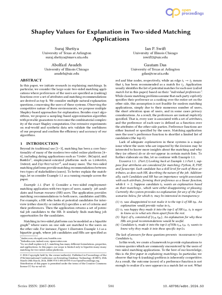 Fillable Online Shapley Values for Explanation in Two-sided Matching Fax Email Print - pdfFiller