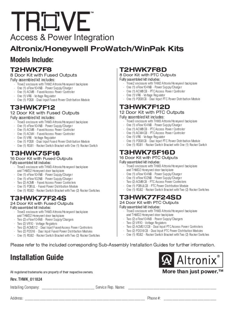 Fillable Online Trove Honeywell Kits Installation Guide Fax Email Print - pdfFiller