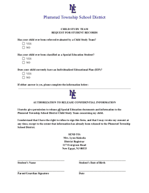 Fillable Online Plumsted Township School District Child Study Team ...
