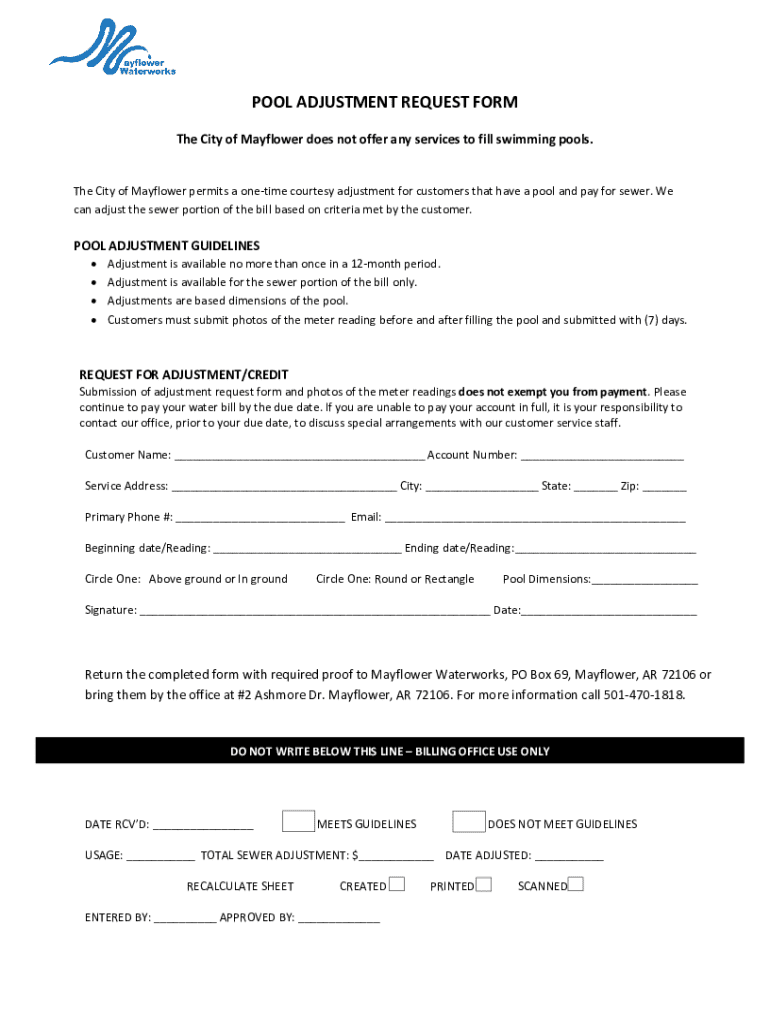 Fillable Online Pool Adjustment Request Form Fax Email Print - pdfFiller