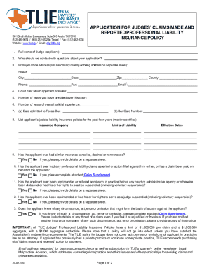 Fillable Online Judges' Professional Liability Insurance Application ...