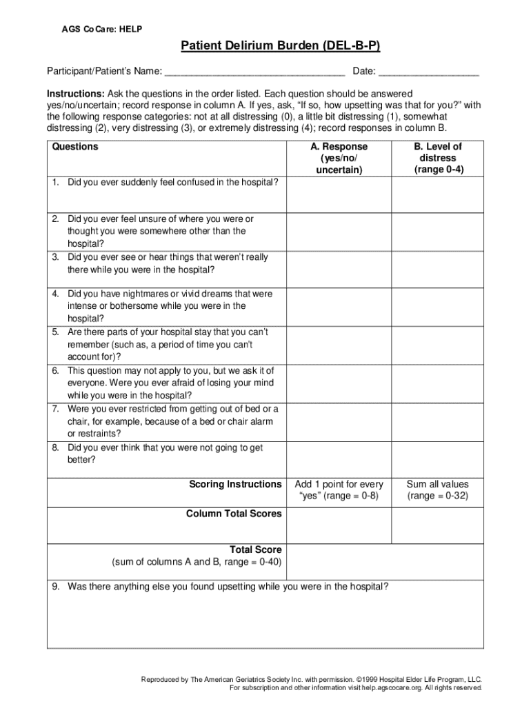 Fillable Online Patient Delirium Burden (del-b-p) Fax Email Print ...