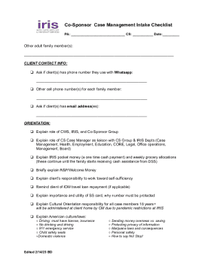 Fillable Online Co-sponsor Case Management Intake Checklist Fax Email ...