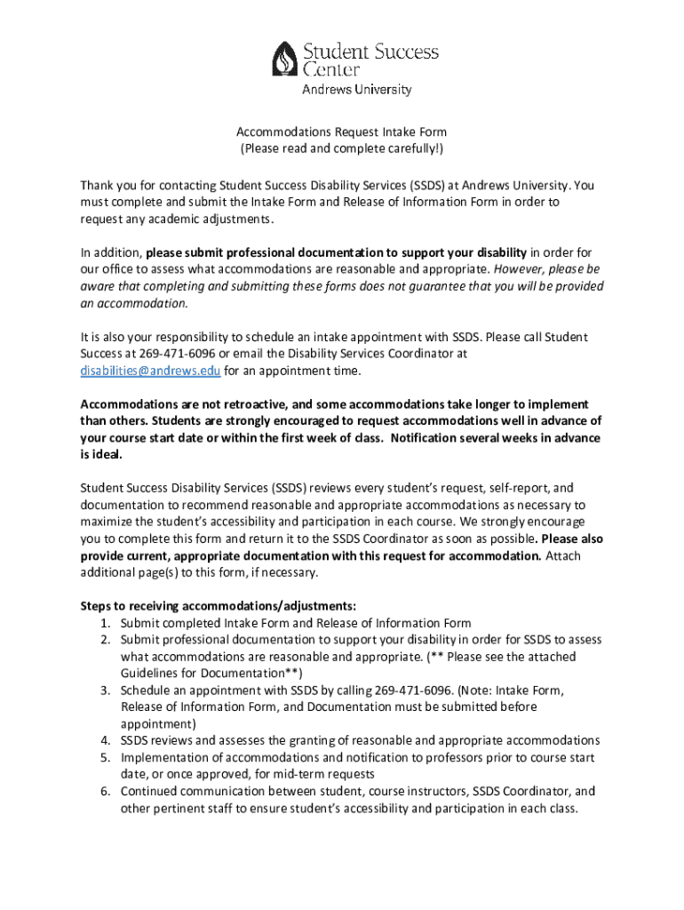 Fillable Online Accommodations Request Intake Form Fax Email Print ...