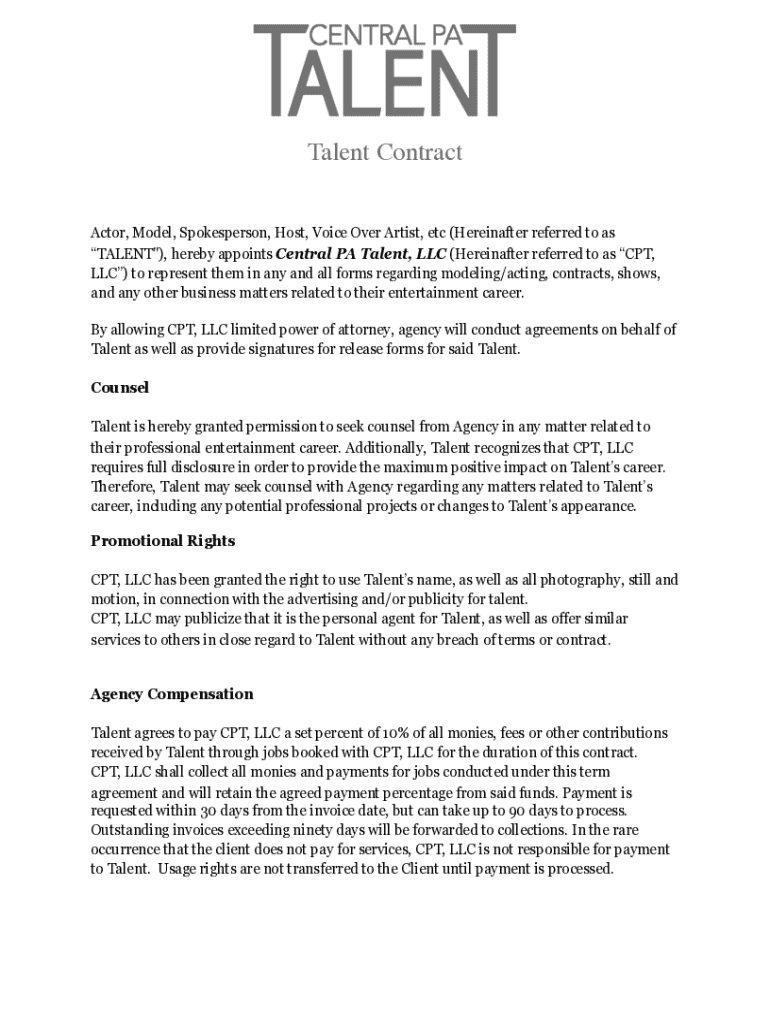 Fillable Online Talent Agency Agreement Fax Email Print - pdfFiller