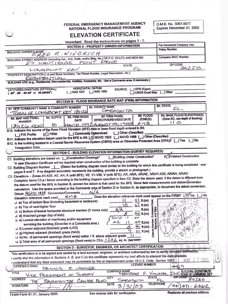Fillable Online Elevation Certificate for National Flood Insurance ...