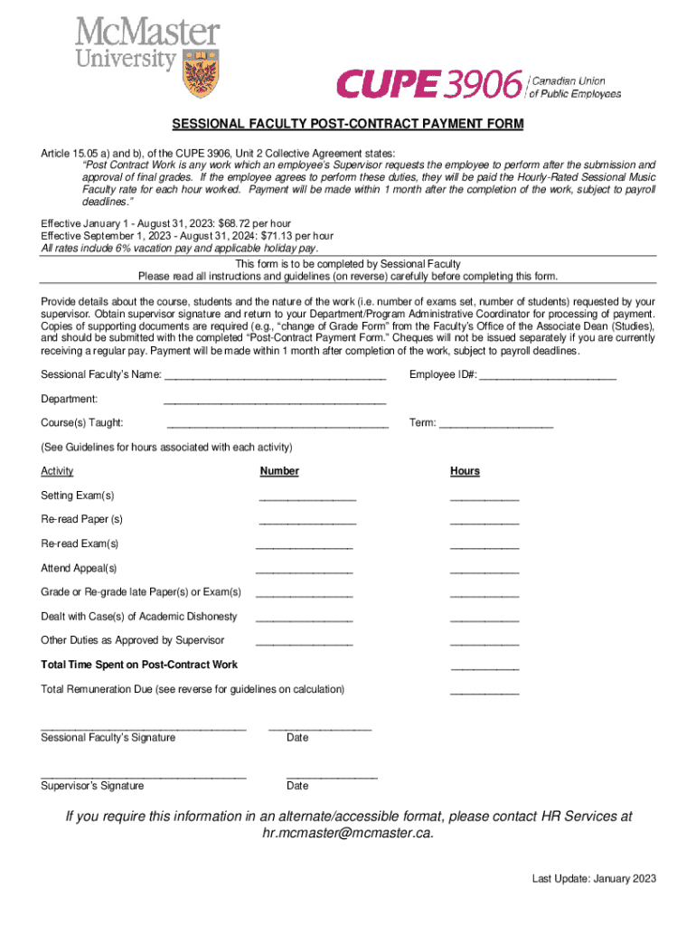 Fillable Online Sessional Faculty Post-contract Payment Fax Email Print ...