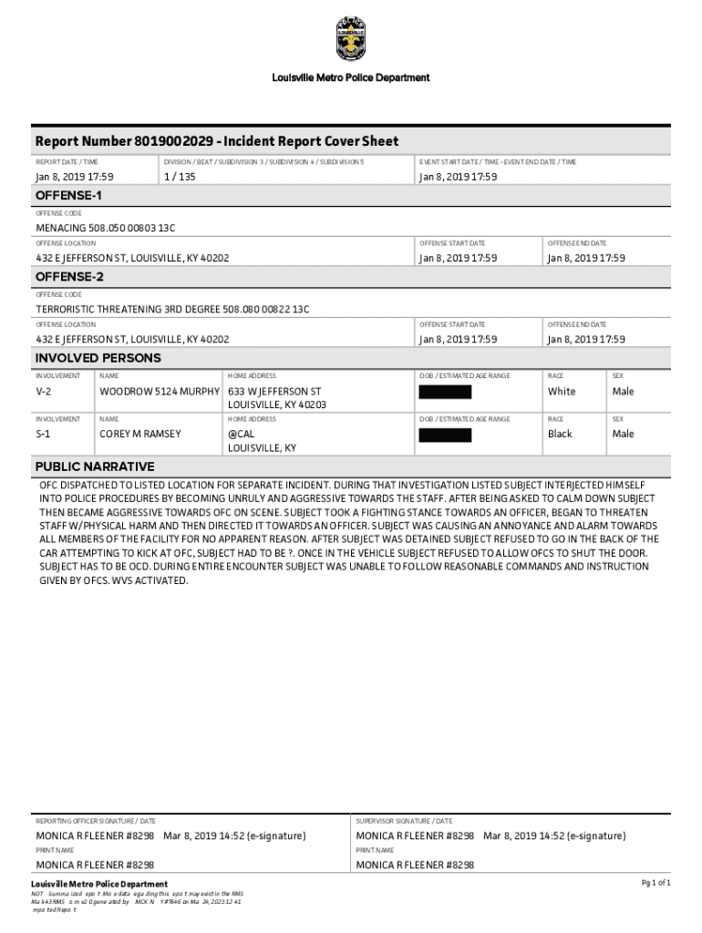 Fillable Online Louisville Metro Police Department Incident Report Fax ...