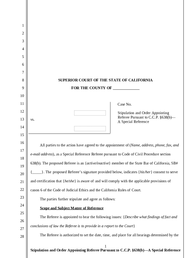Stipulation and Order Appointing Referee Doc Template | pdfFiller