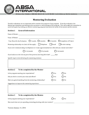 Fillable Online Mentoring Evaluation Form Fax Email Print - pdfFiller
