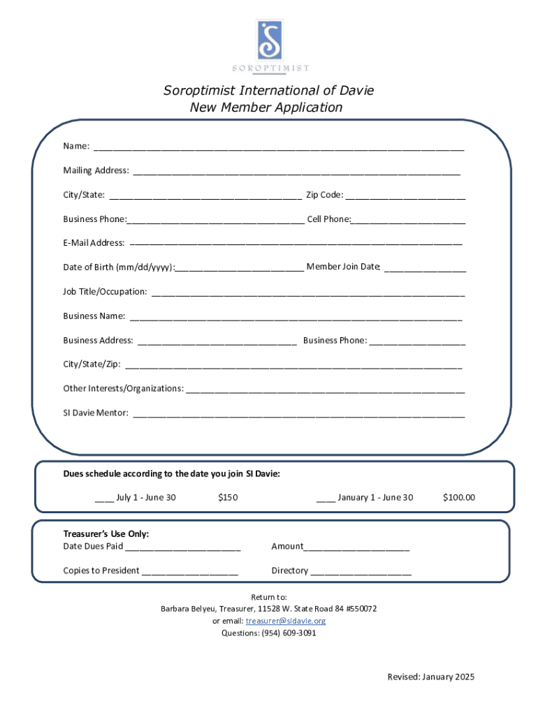 Fillable Online Soroptimist International of Davie New Member ...