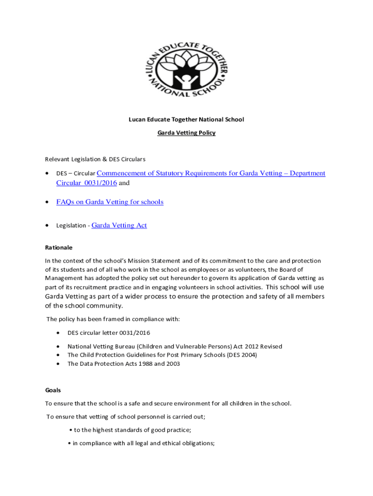 Fillable Online Lucan Educate Together National School Garda Vetting ...