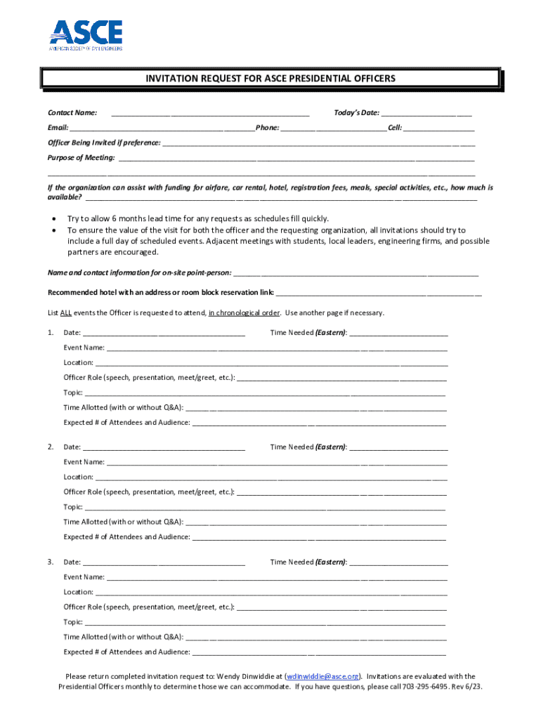 Fillable Online Invitation Request for Asce Presidential Officers Fax Email Print - pdfFiller