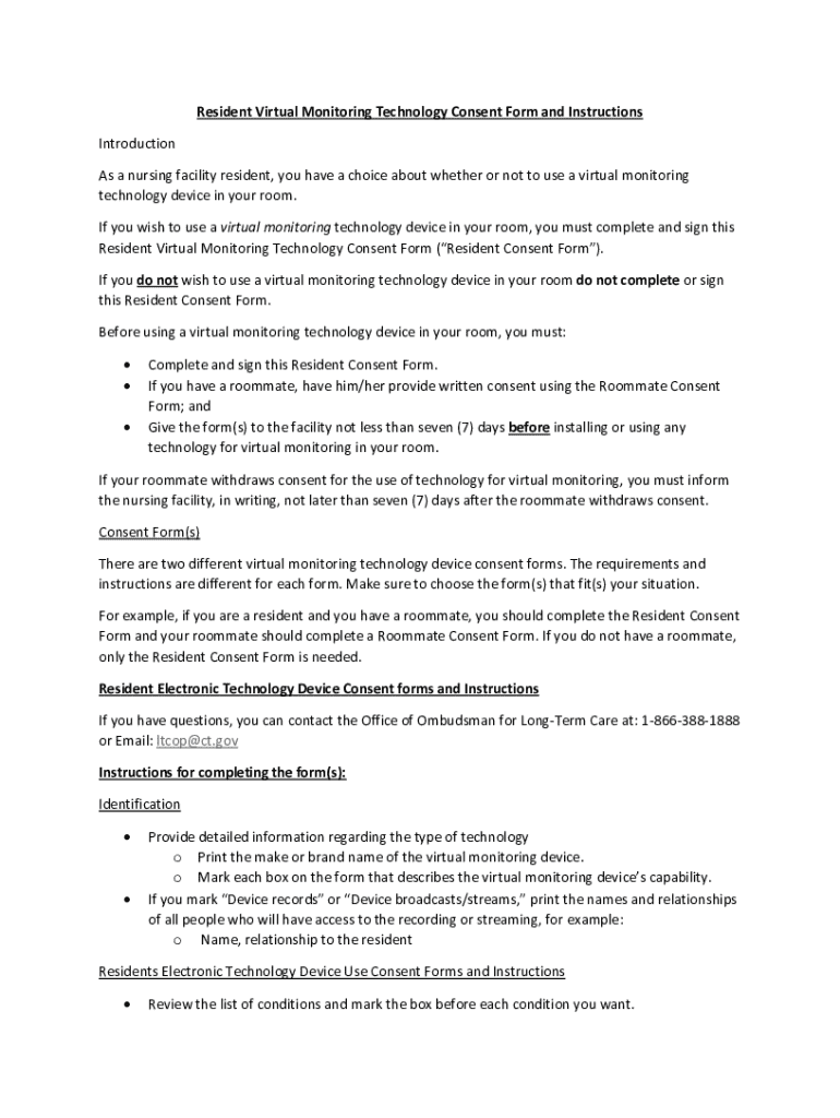 Fillable Online Resident Virtual Monitoring Technology Consent Form and ...