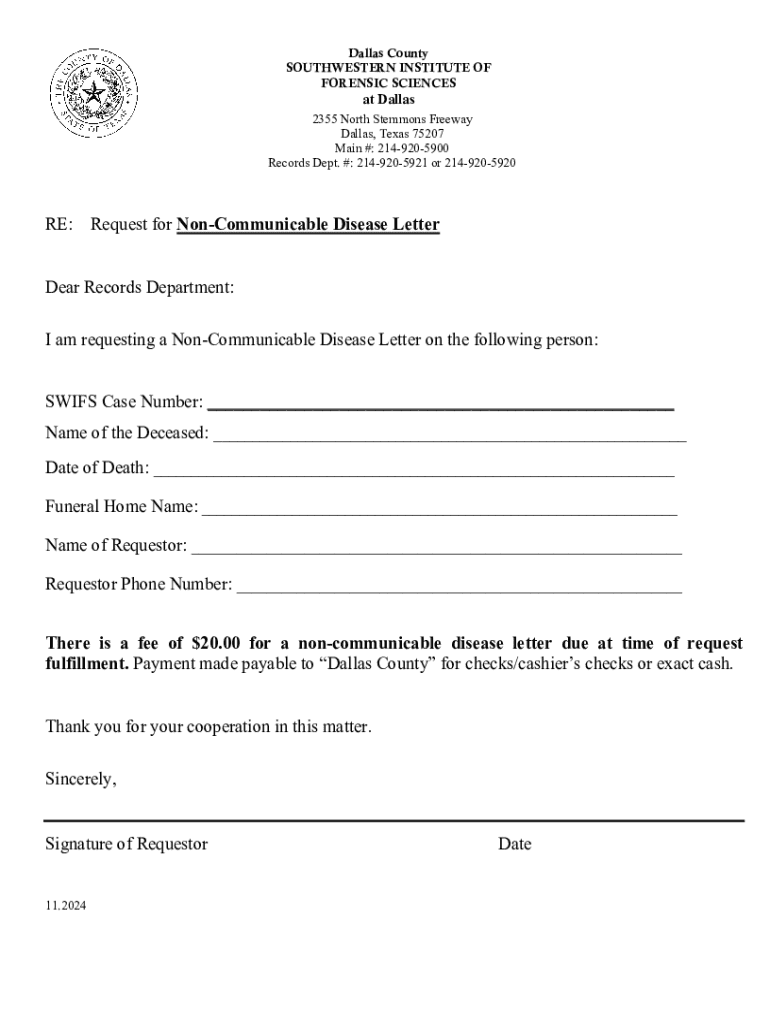 Fillable Online Request for Non-communicable Disease Letter Fax Email ...