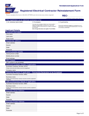 Fillable Online Registered Electrical Contractor Reinstatement Form Fax ...