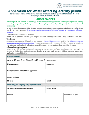 Fillable Online Application for Water Affecting Activity Permit Fax ...