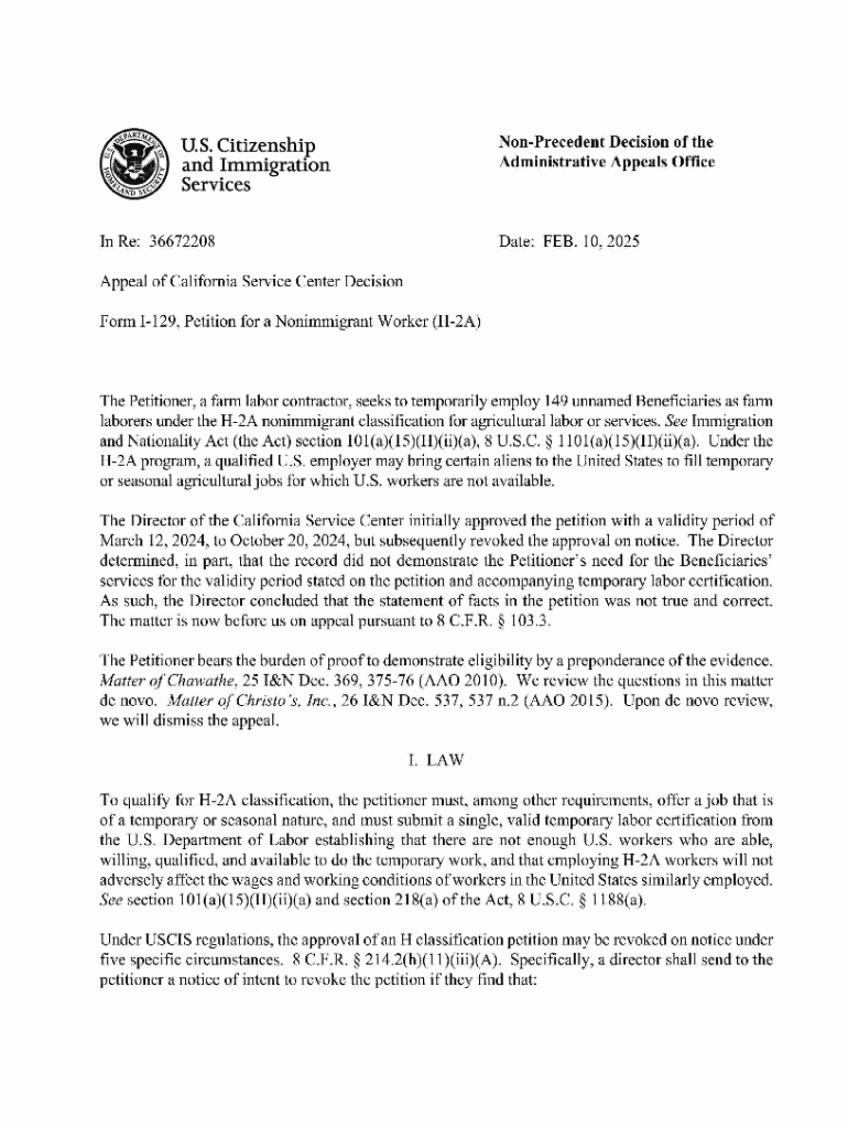 Fillable Online Petition for a Nonimmigrant Worker (h-2a) Fax Email ...