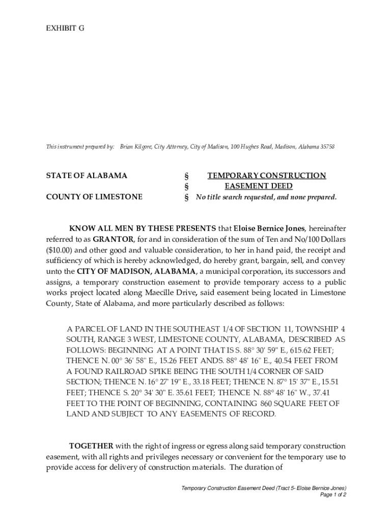 Fillable Online Temporary Construction Easement Deed (tract 5- Eloise ...