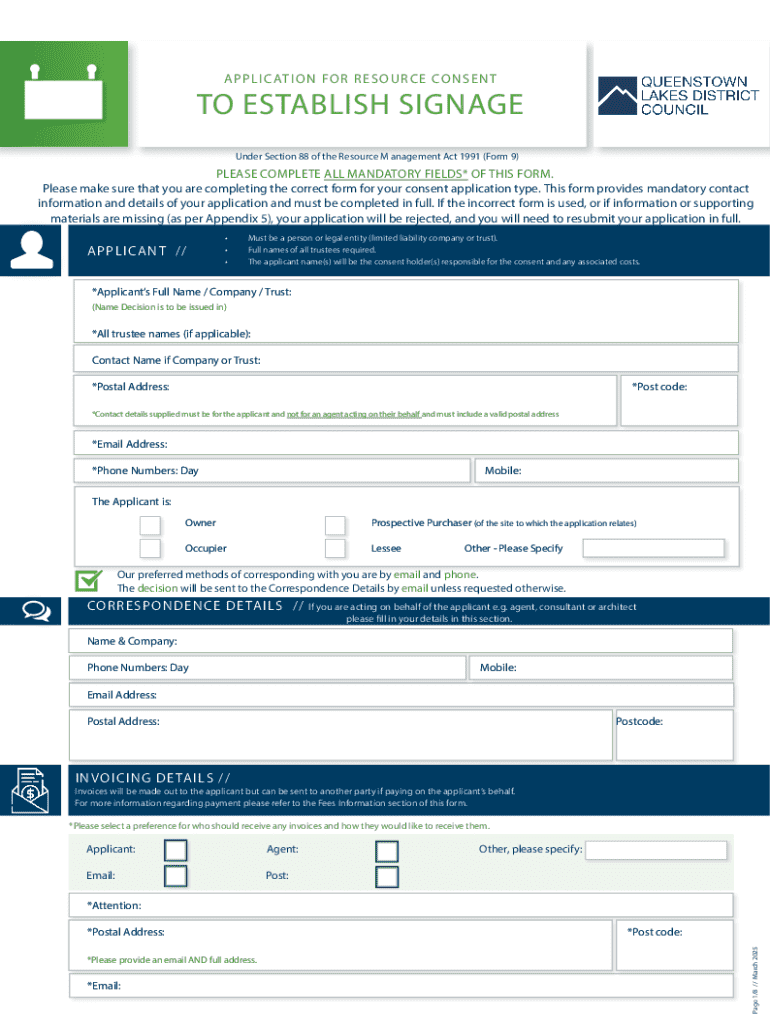 Fillable Online Resource Consent Application for Signage Fax Email ...
