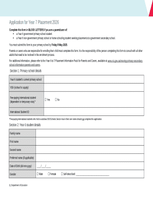 Application for Year 7 Placement 2026 Doc Template | pdfFiller
