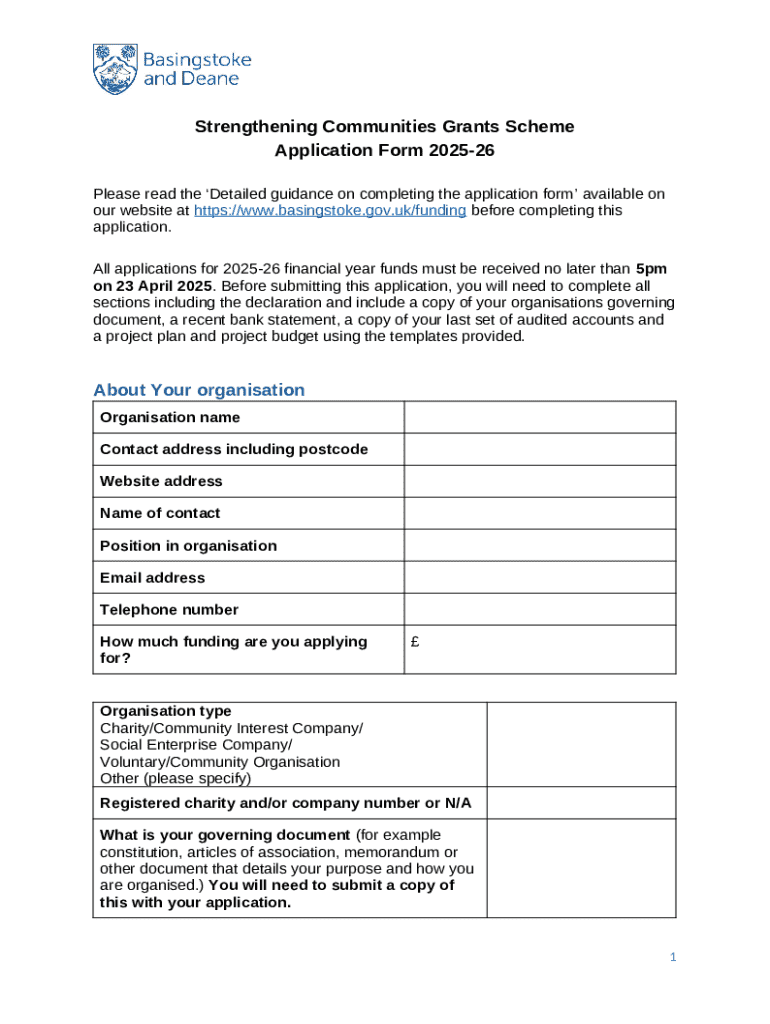 Strengthening Communities Grants Scheme Application 2025-26 Doc Template | pdfFiller
