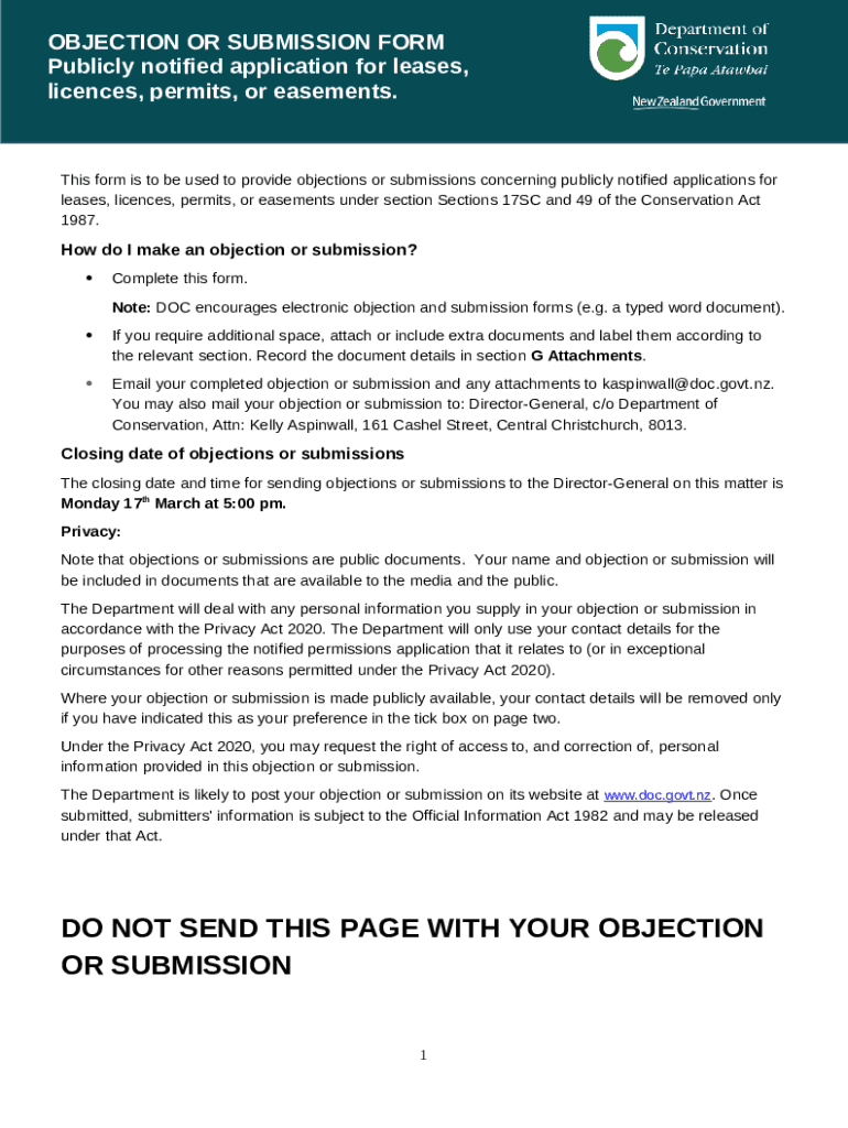 Note: DOC encourages electronic objection and submission s (e Doc Template | pdfFiller