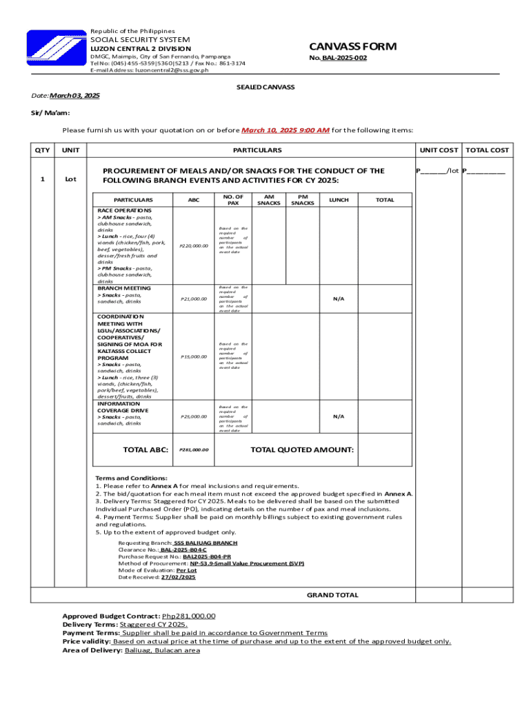 Fillable Online Sealed Canvass for Meals and Snacks Procurement Fax Email Print - pdfFiller