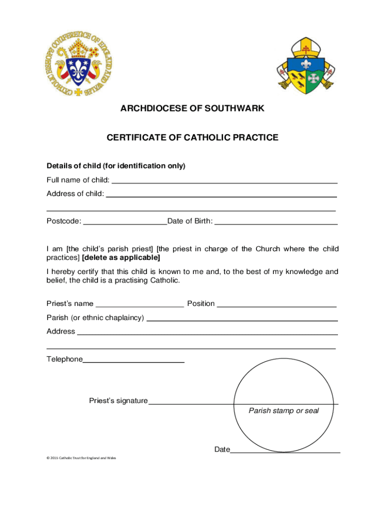 Fillable Online Certificate of Catholic Practice Fax Email Print ...