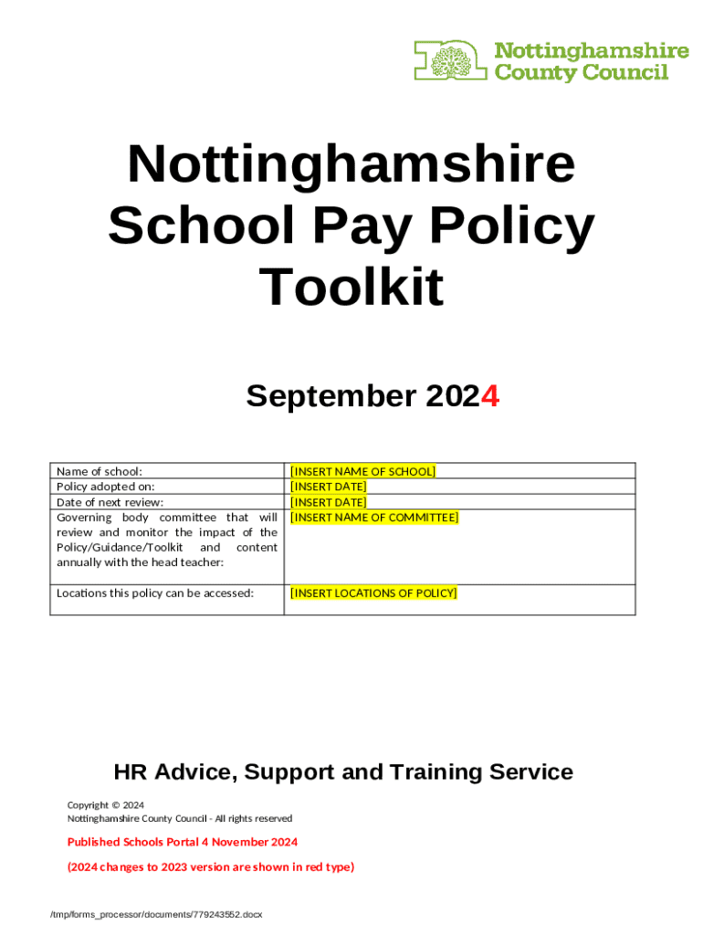 Nottinghamshire School Pay Policy Toolkit Doc Template | pdfFiller