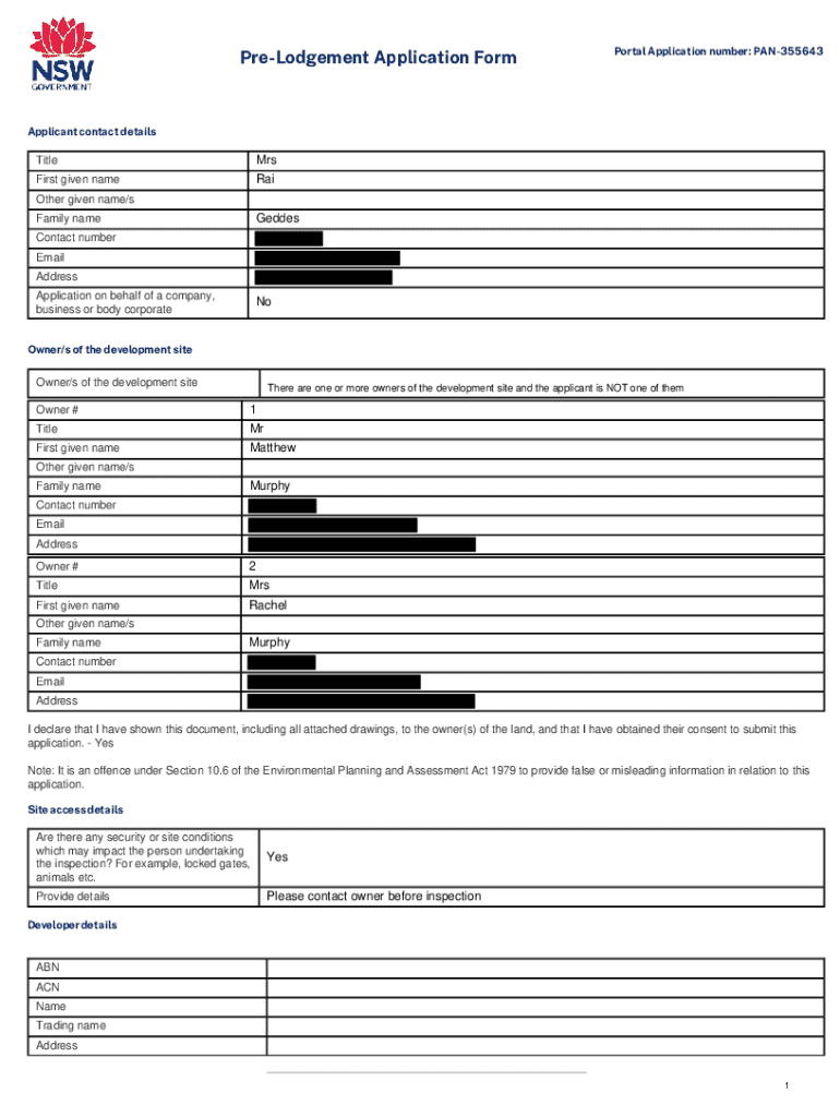 Fillable Online Pre-lodgement Application Fax Email Print - pdfFiller