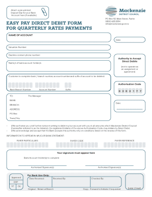 Fillable Online Easy Pay Direct Debit Form for Quarterly Rates Payments ...
