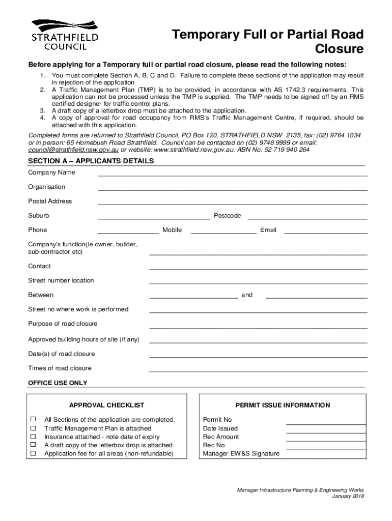 Fillable Online Temporary Full or Partial Road Closure Fax Email Print ...