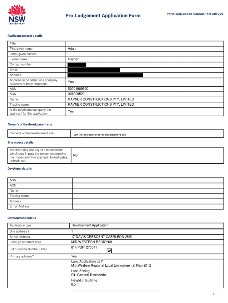 Fillable Online Pre-lodgement Application for Development Fax Email Print - pdfFiller