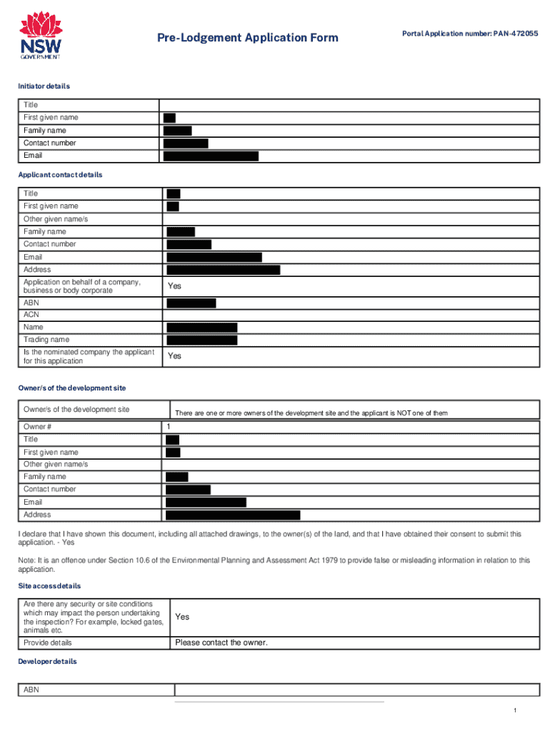Fillable Online Pre-lodgement Application Fax Email Print - pdfFiller