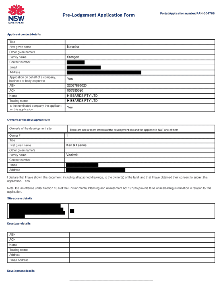 Fillable Online Pre-lodgement Application for Development Fax Email ...