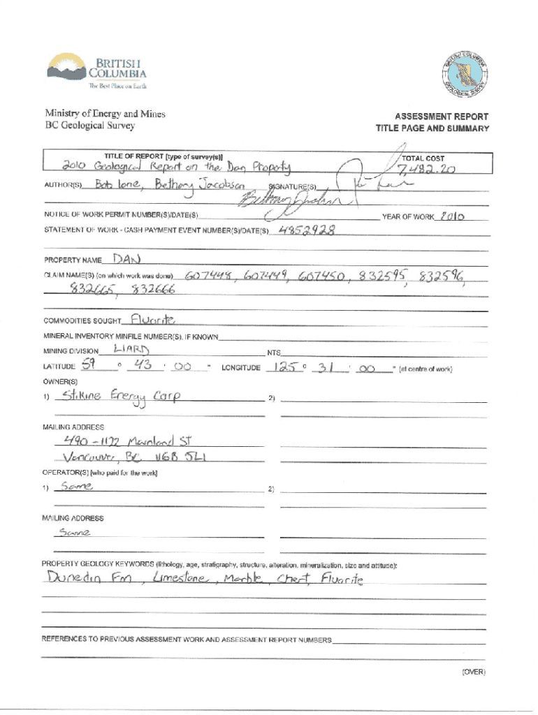 Fillable Online Geological and Geochemical Report on the Dan Property Fax Email Print - pdfFiller