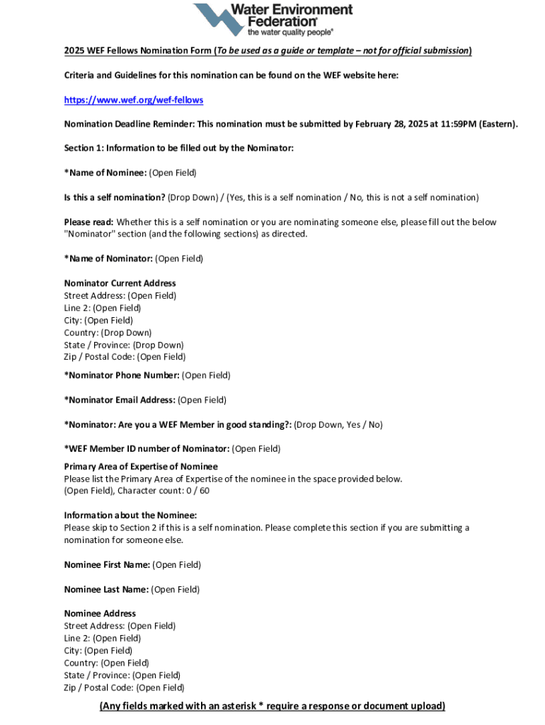 Fillable Online 2025 Wef Fellows Nomination Fax Email Print - pdfFiller