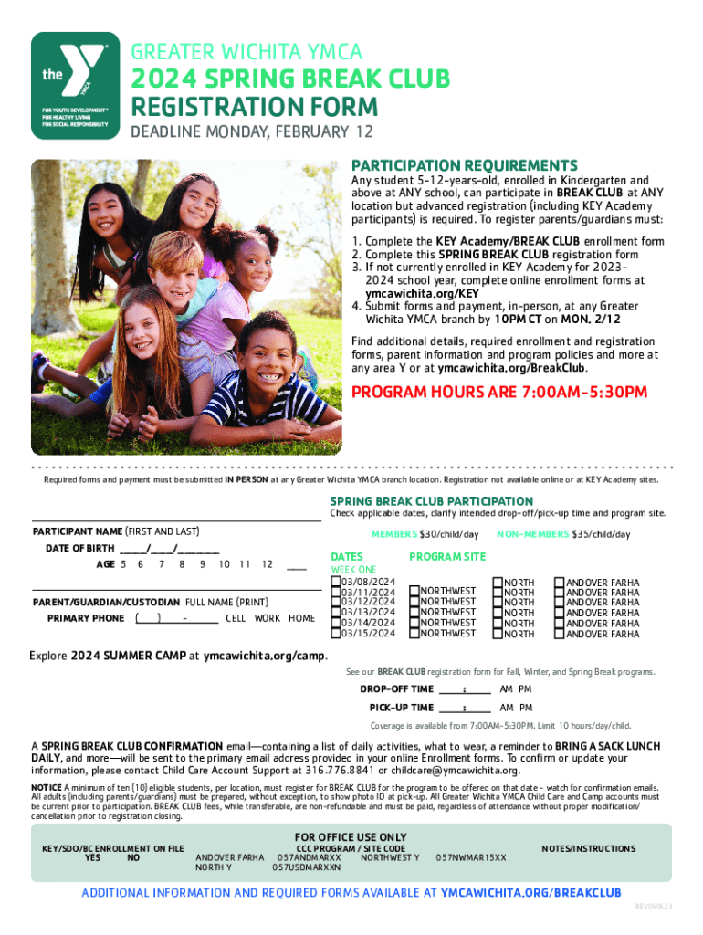 Fillable Online 2024 Spring Break Club Registration Fax Email Print ...