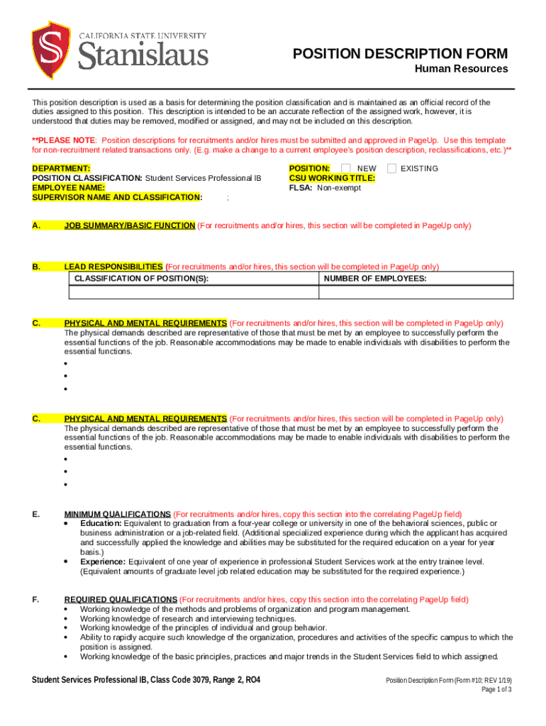 POSITION CLASSIFICATION: Student Services Professional IBCSU WORKING ...